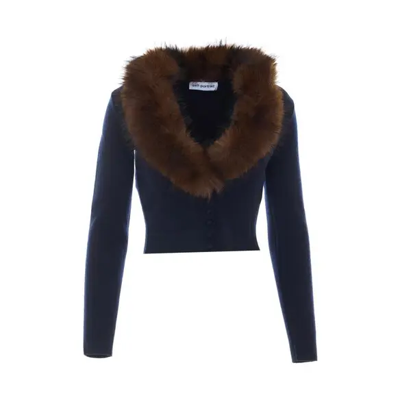SELF-PORTRAIT Fur Collar Cardigan - Blue