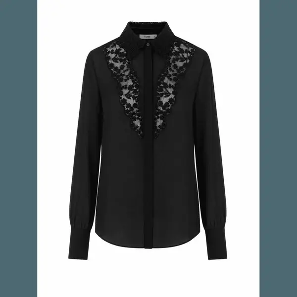 Fendi Georgette Shirt With Lace Details - Black