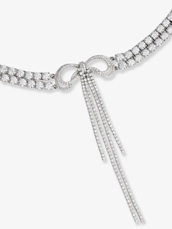 SELF-PORTRAIT Crystal Bow Choker - Silver
