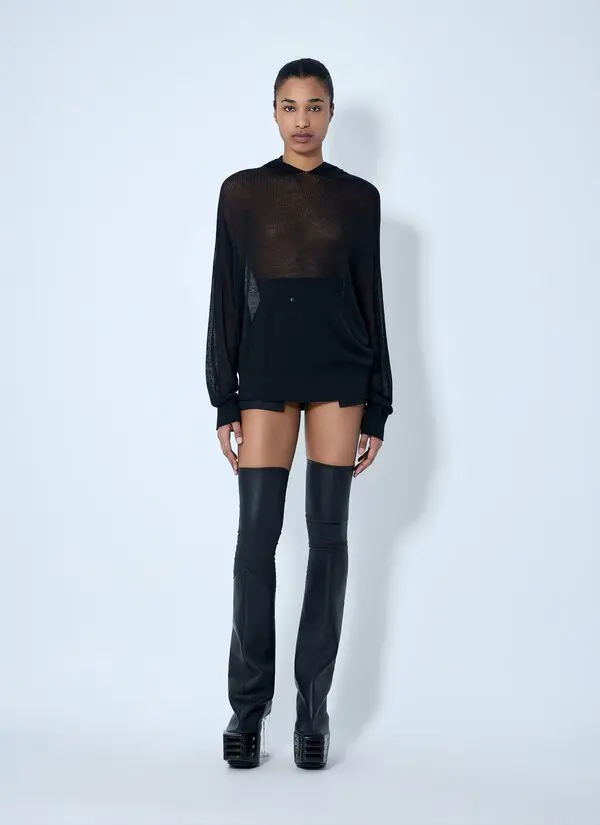 Rick Owens Mesh Knit Hoodie - Black