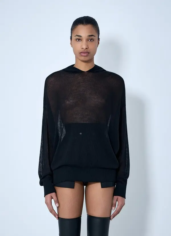 Rick Owens Sheer Mesh Knit Hoodie - Black