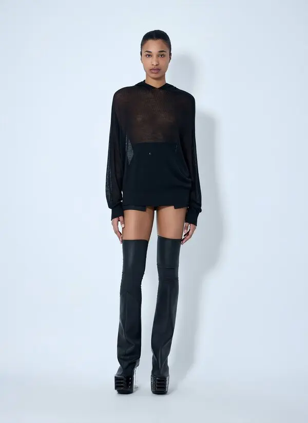 Rick Owens Sheer Mesh Knit Hoodie - Black