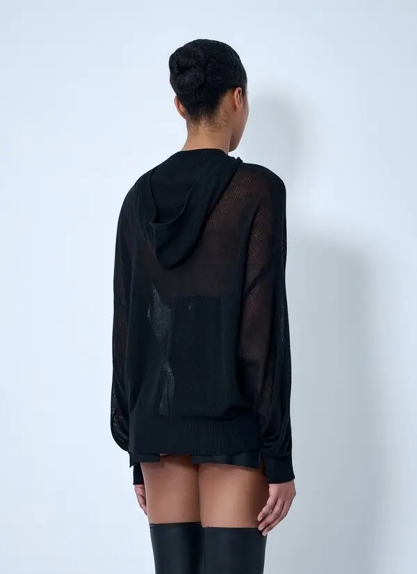 Rick Owens Sheer Mesh Knit Hoodie - Black