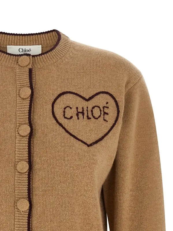Chloé Heart Intarsia Cardigan - Cream