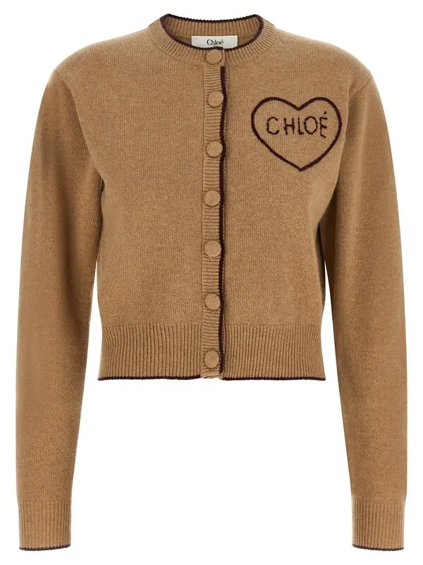Chloé Heart Intarsia Cardigan - Cream