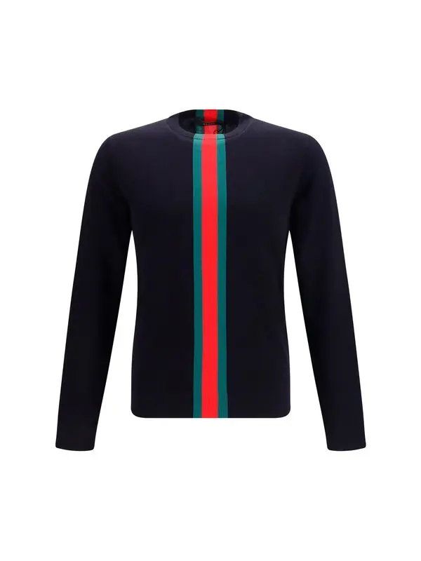 Gucci Knitted Cotton Sweater With Web Intarsia - Blue