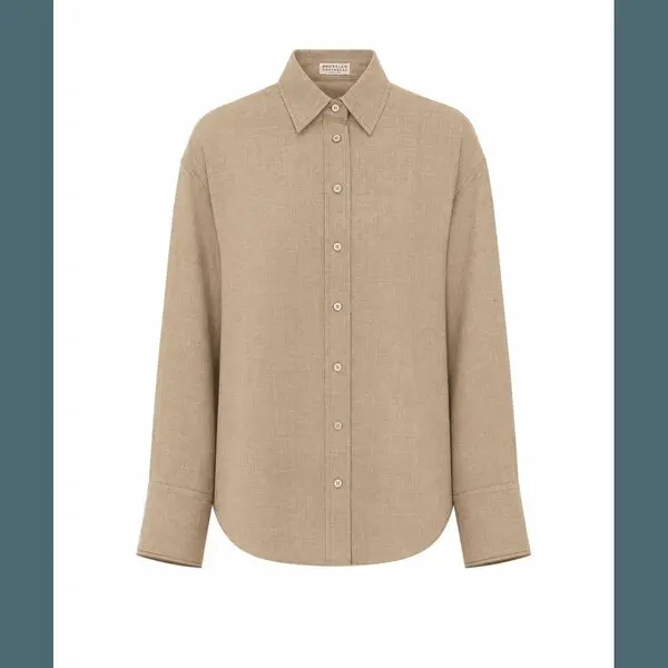 Brunello Cucinelli Classic Collar Virgin Wool Shirt - Cream