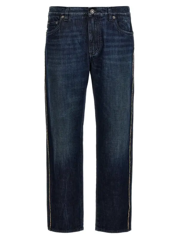Dolce & Gabbana Fringed Stitching Jeans - Blue