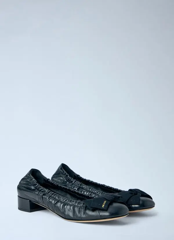 Prada Leather Bow Detail Ballet Flats - Black
