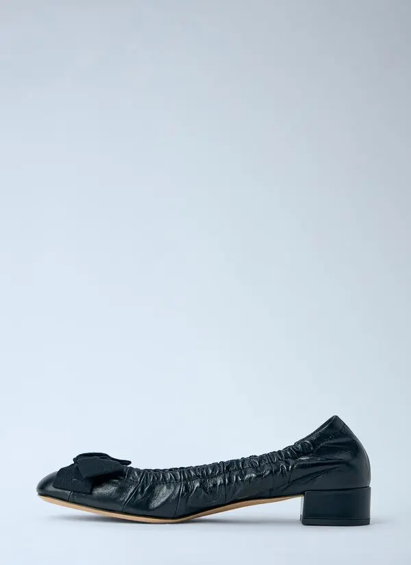 Prada Leather Bow Detail Ballet Flats - Black