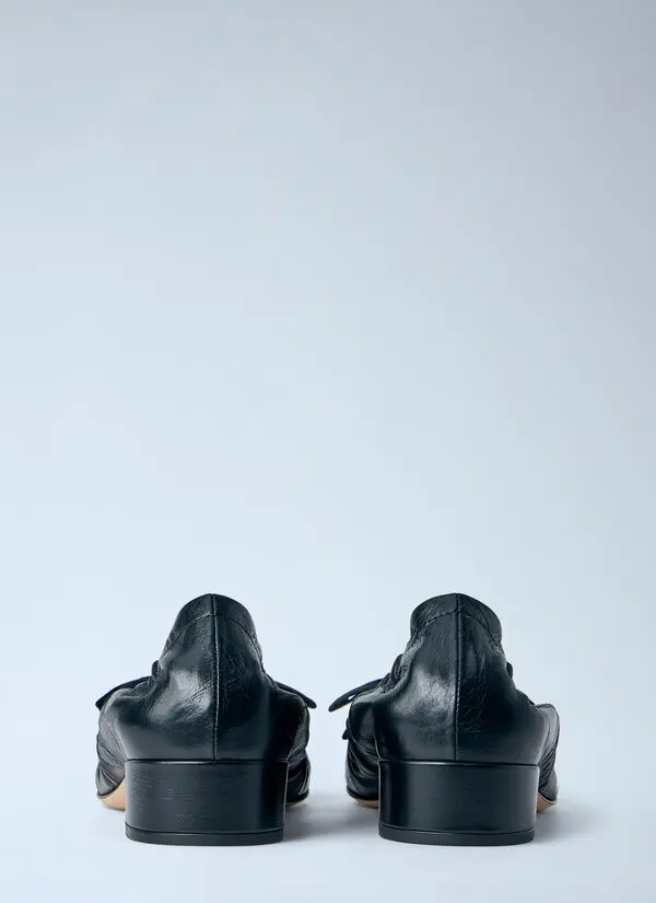 Prada Leather Bow Detail Ballet Flats - Black
