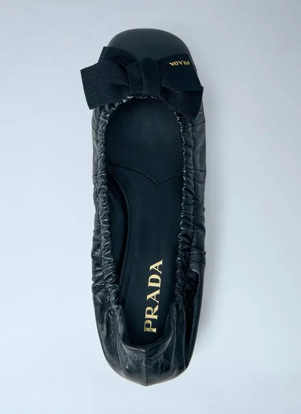 Prada Leather Bow Detail Ballet Flats - Black