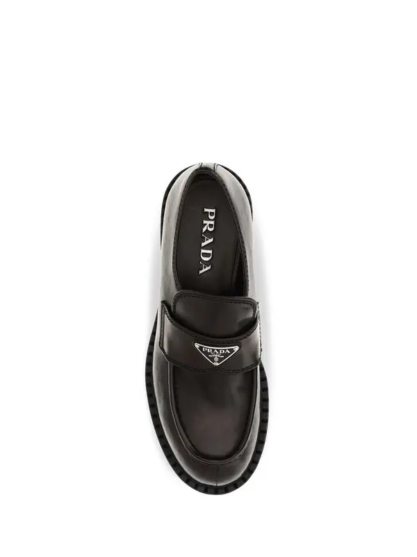 Prada Brushed Leather Loafers With Triangle Logo