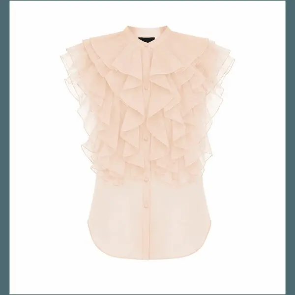 Max Mara Silk Ruffled Sleeveless Shirt - Pink