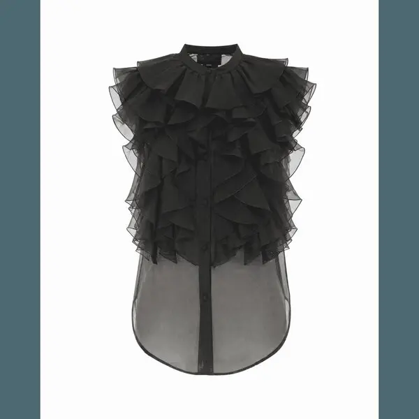 Max Mara Silk Ruffled Shirt - Black