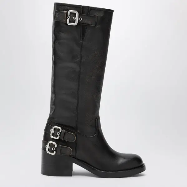 Chloé Dakota Knee-high Biker Boots In Leather - Black