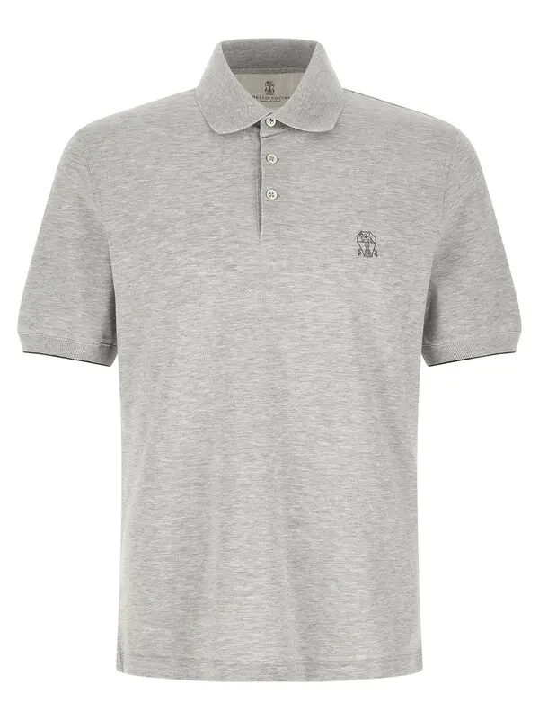 Brunello Cucinelli Logo Piqué Polo Shirt - Gray
