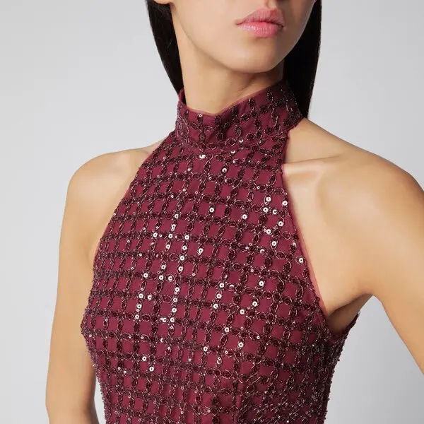 ROTATE BY BIRGER CHRISTENSEN Burgundy Beaded Maxi Dress