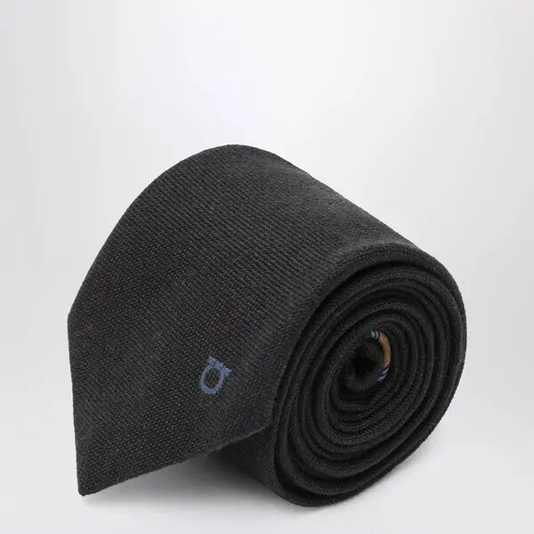 FERRAGAMO Dark Grey Gancini Jacquard Tie
