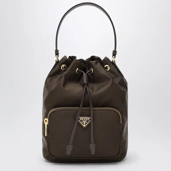 Prada Duet Bucket Bag In Re-nylon - Brown