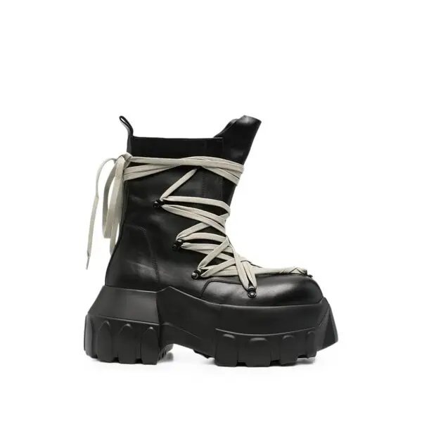 Rick Owens Leather Megalace Platform Trainers - Black