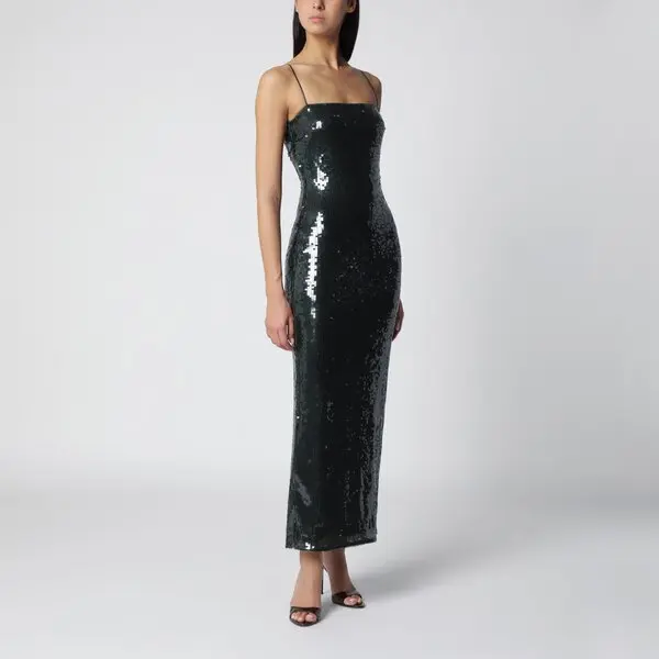 ROTATE BY BIRGER CHRISTENSEN Olive Black Sequined Maxi Dress