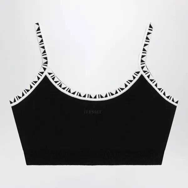 Versace Viscose-blend Cropped Top With Jacquard Details - Black