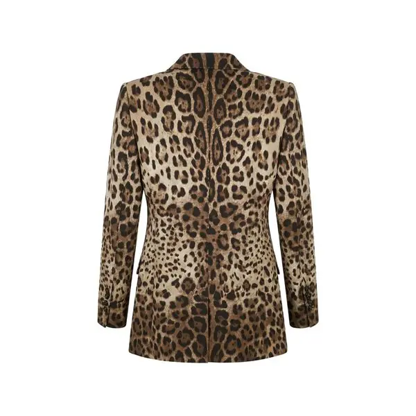 Dolce & Gabbana Leopard Print Double-breasted Wool Blazer - Cream