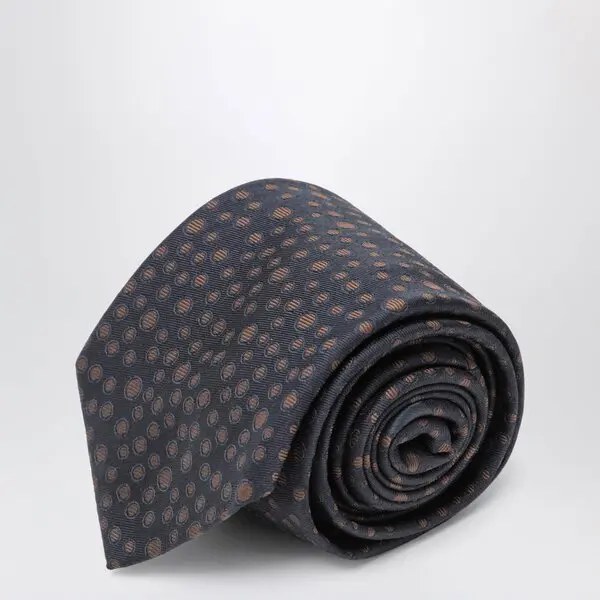 FERRAGAMO Marine/brown Polka-dot Silk Tie - Multicolor