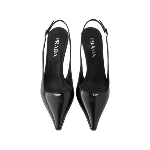 Prada Brushed Leather Slingback Pumps - Black