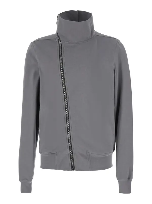 Rick Owens Bauhaus Jogger' Grey Sweatshirt With High Collar And Asymmetrical Zip Closure In Cotton For