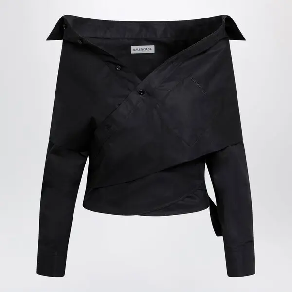 Balenciaga Off-shoulder Wrap Shirt - Black