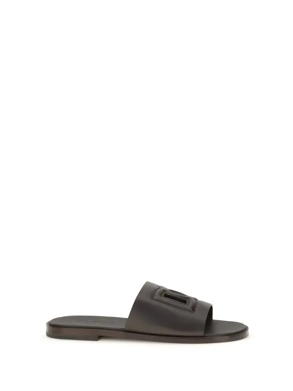 Dolce & Gabbana Embossed Logo Sandals - Brown