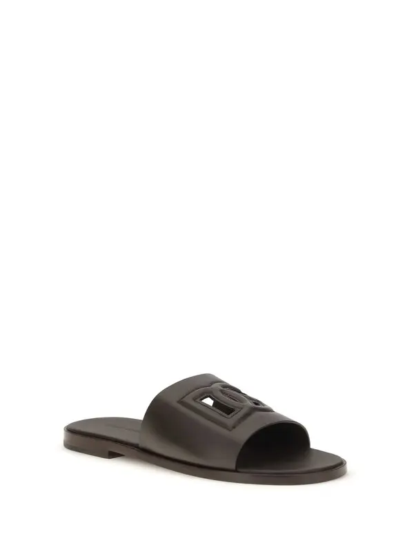 Dolce & Gabbana Embossed Logo Sandals - Brown