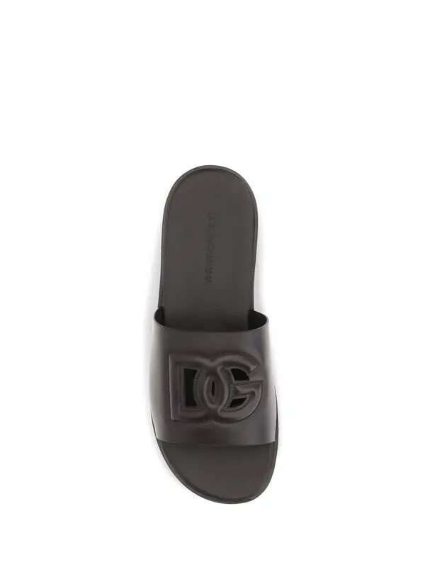 Dolce & Gabbana Embossed Logo Sandals - Brown