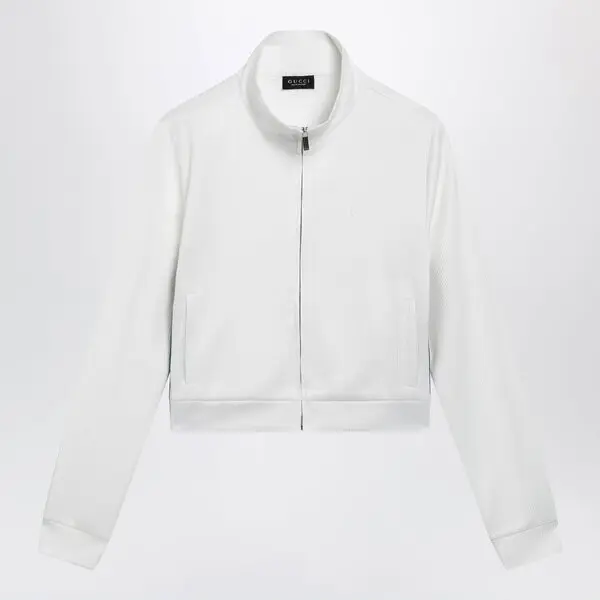 Gucci Ribbed Cotton Jersey Zip Hoodie With Web - White