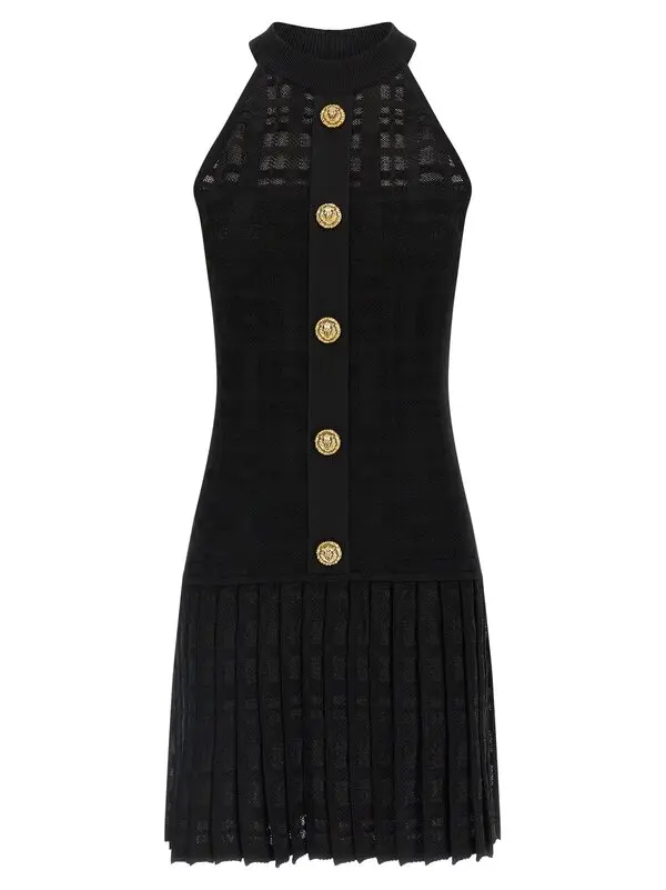 Balmain Tartan Knit Mini Dress - Black