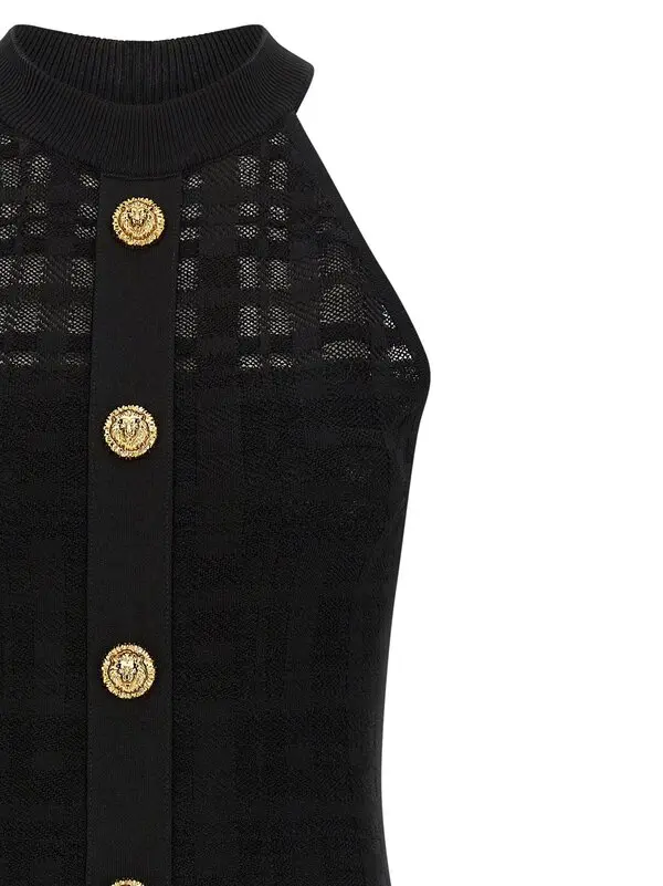 Balmain Tartan Knit Mini Dress - Black