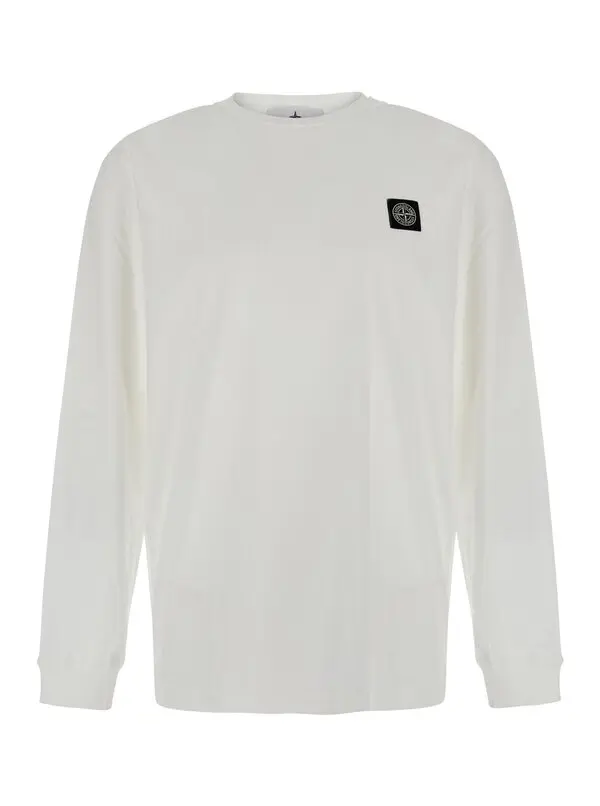 Stone Island Crew Neck Long Sleeve Cotton T-shirt For - White