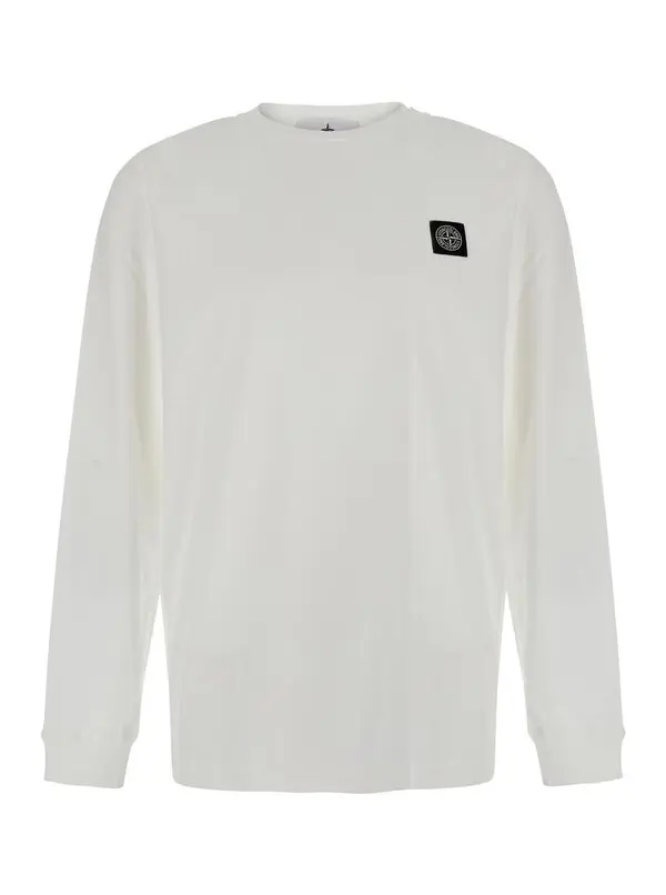 Stone Island Crew Neck Long Sleeve Cotton T-shirt For - White