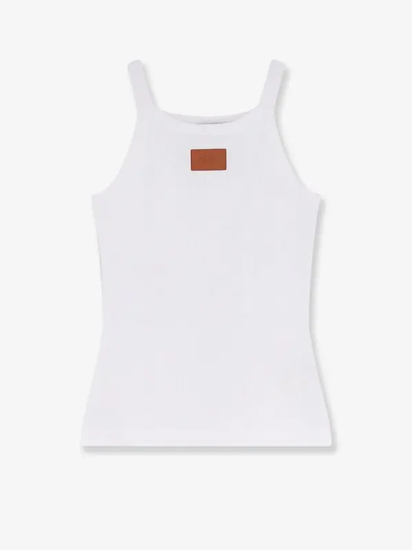 Fendi Ribbed Cotton Tank Top - White