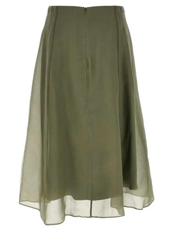 Brunello Cucinelli Crispy Silk Midi Skirt - Green