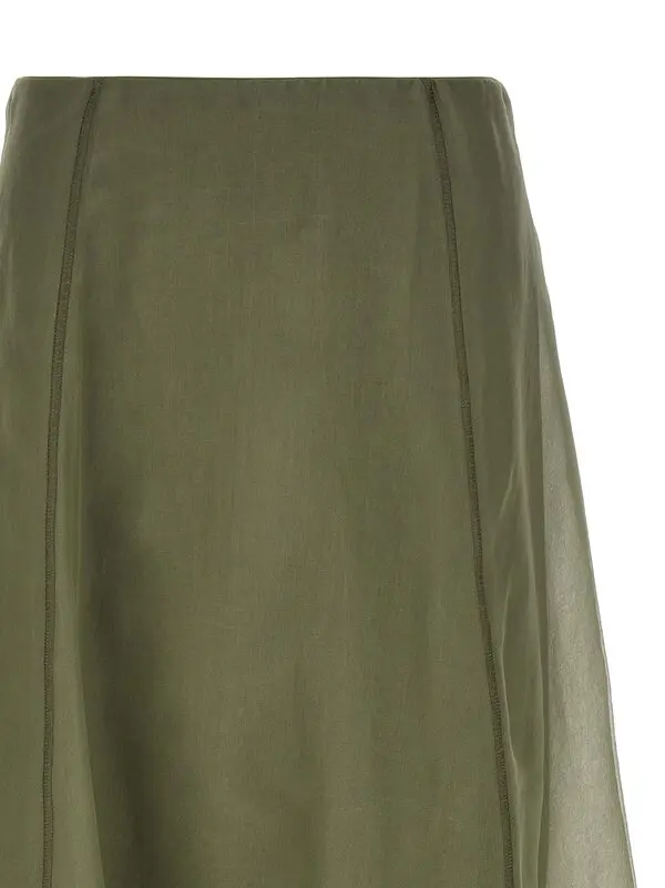Brunello Cucinelli Crispy Silk Midi Skirt - Green