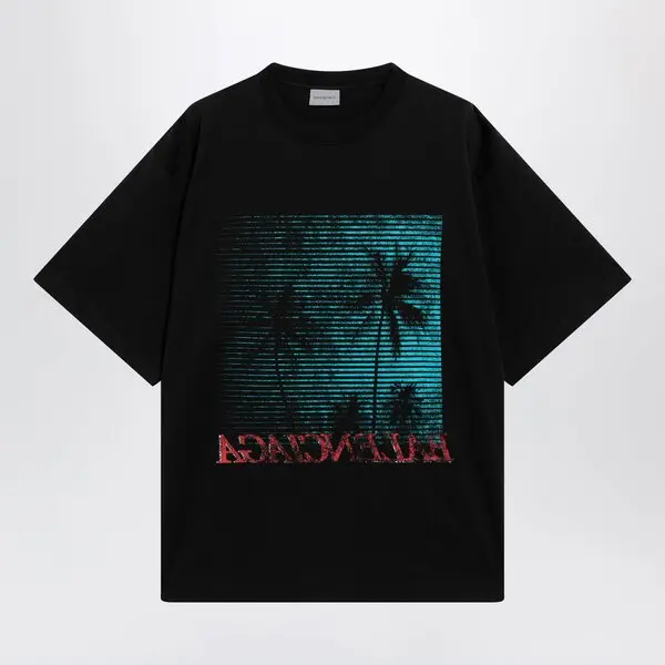 Balenciaga Holiday Graphic Print Cotton T-shirt - Black