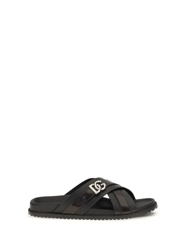 Dolce & Gabbana Smooth Calf Leather Slide Sandals