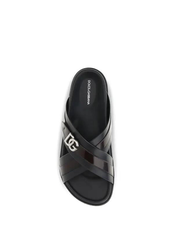 Dolce & Gabbana Smooth Calf Leather Slide Sandals