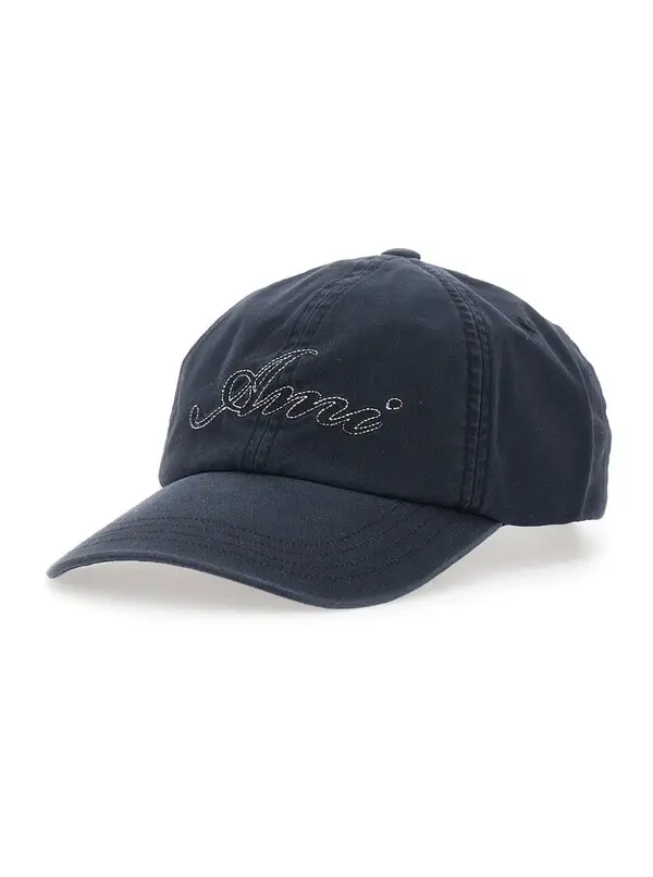 AMI Paris Hat With Embroidery And Tech Fabric Black - Multicolor