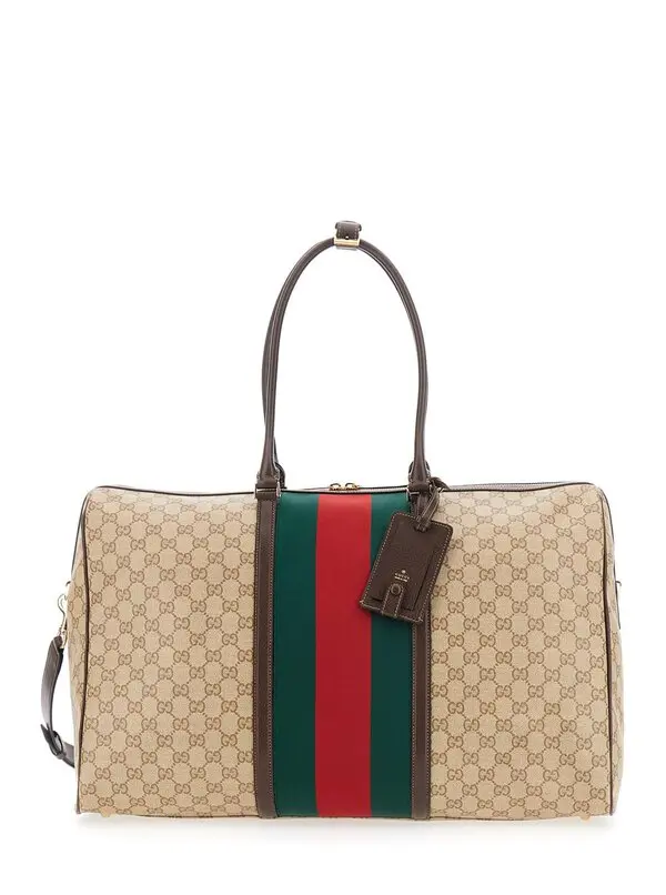 Gucci Beige Handbag With Web Detail On The Side And Adjustable And Removable Shoulder Strap In Gg Canvas For - Multicolor