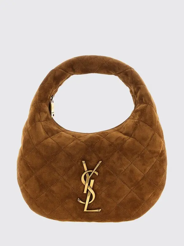Saint Laurent Icarino Quilted Suede Handbag With Logo - Brown