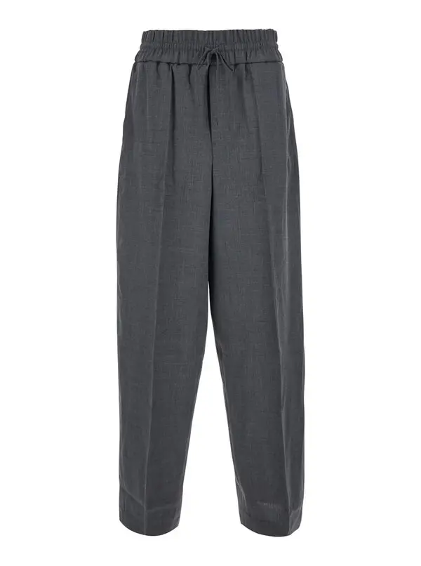AMI Paris Gray Pants With Elasticized Drawstring Waist In Wool For - Multicolor